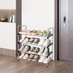 3 Tier Shoe Rack, Shoe Organizer, Sturdy Metal Narrow Shoe Rack, Easy Assembly Stackable Shoe Rack Space-Saving Shoe Storage Shelf Closet for Entryway,Closet, Garage, Bedroom, Cloakroom