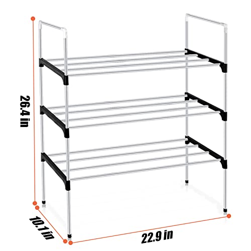 3 Tier Shoe Rack, Shoe Organizer, Sturdy Metal Narrow Shoe Rack, Easy Assembly Stackable Shoe Rack Space-Saving Shoe Storage Shelf Closet for Entryway,Closet, Garage, Bedroom, Cloakroom