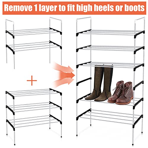 3 Tier Shoe Rack, Shoe Organizer, Sturdy Metal Narrow Shoe Rack, Easy Assembly Stackable Shoe Rack Space-Saving Shoe Storage Shelf Closet for Entryway,Closet, Garage, Bedroom, Cloakroom