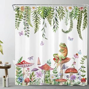 ECOTOB Rustic Mushroom Shower Curtain Sets with Bath Rugs Green Leaf and Flower Bathroom Accessories Set with Bath Mat Botanical Bath Curtain Set Shower Curtain for Bathroom Decor 72x72 Inch