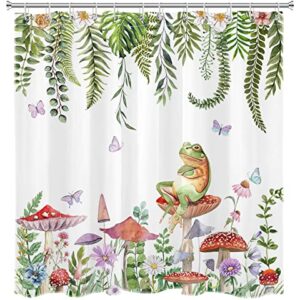 ECOTOB Rustic Mushroom Shower Curtain Sets with Bath Rugs Green Leaf and Flower Bathroom Accessories Set with Bath Mat Botanical Bath Curtain Set Shower Curtain for Bathroom Decor 72x72 Inch