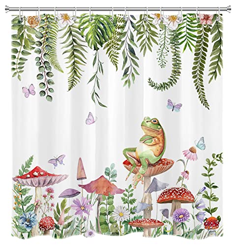 ECOTOB Rustic Mushroom Shower Curtain Sets with Bath Rugs Green Leaf and Flower Bathroom Accessories Set with Bath Mat Botanical Bath Curtain Set Shower Curtain for Bathroom Decor 72x72 Inch