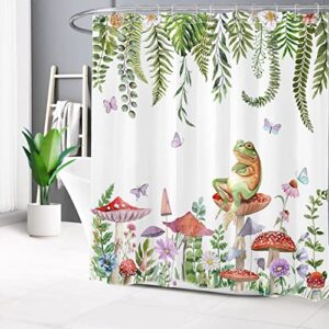 ECOTOB Rustic Mushroom Shower Curtain Sets with Bath Rugs Green Leaf and Flower Bathroom Accessories Set with Bath Mat Botanical Bath Curtain Set Shower Curtain for Bathroom Decor 72x72 Inch