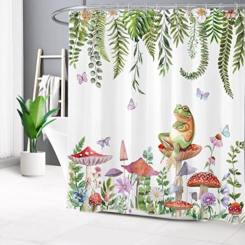 ECOTOB Rustic Mushroom Shower Curtain Sets with Bath Rugs Green Leaf and Flower Bathroom Accessories Set with Bath Mat Botanical Bath Curtain Set Shower Curtain for Bathroom Decor 72x72 Inch