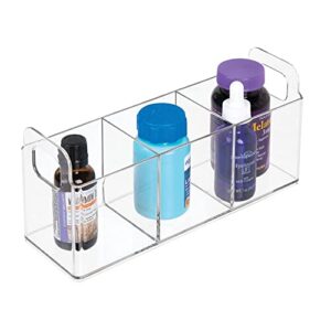 mDesign Plastic 3-Compartment Bathroom Organizer Storage Bin - Divided Makeup Caddy and Hair/Beauty Product Holder Tray - Perfect for Vanity, Counter, and Cabinet - Lumiere Collection, 2 Pack, Clear