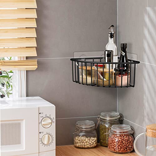 Corner Shower Caddy, Adhesive Stainless Steel Corner Shower Organizer, 2-Tier Bathroom Shower Shelves Deep Basket No Drilling for Toilet, Bathroom and Kitchen, Black