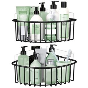 Corner Shower Caddy, Adhesive Stainless Steel Corner Shower Organizer, 2-Tier Bathroom Shower Shelves Deep Basket No Drilling for Toilet, Bathroom and Kitchen, Black