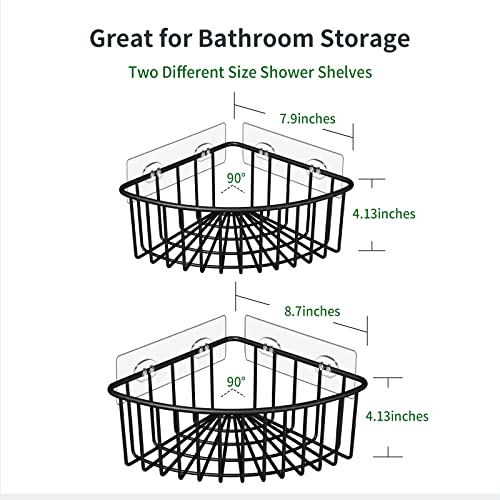 Corner Shower Caddy, Adhesive Stainless Steel Corner Shower Organizer, 2-Tier Bathroom Shower Shelves Deep Basket No Drilling for Toilet, Bathroom and Kitchen, Black