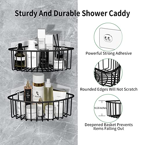 Corner Shower Caddy, Adhesive Stainless Steel Corner Shower Organizer, 2-Tier Bathroom Shower Shelves Deep Basket No Drilling for Toilet, Bathroom and Kitchen, Black