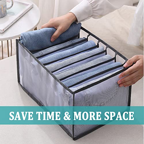 SPRFUFLY Upgraded Wardrobe Clothes Organizer 7 Grids, Large Closet Organizers and Storage Baskets for Jeans Dress Sweatshirt Sweatpants(White+Gray, 2P)