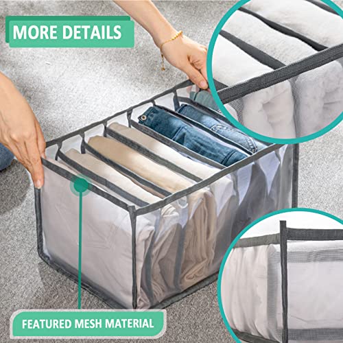 SPRFUFLY Upgraded Wardrobe Clothes Organizer 7 Grids, Large Closet Organizers and Storage Baskets for Jeans Dress Sweatshirt Sweatpants(White+Gray, 2P)