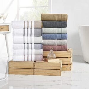 Modern Threads 6 Piece Set, 2 Bath Towels, 2 Hand Towels, 2 Washcloths, Quick Dry White/Contrast Reinhart Tan