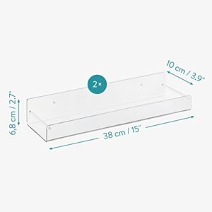 Navaris Acrylic Shower Shelves - Set of 2 - No Drilling Clear Bathroom Shelves - Self Adhesive Wall Mounted Transparent Shelf - 15"x3.9"x2.7" - 2-Pack