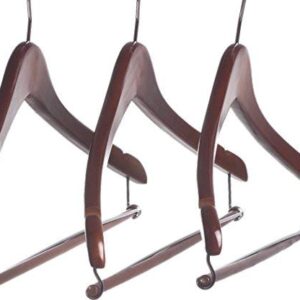 The Great American Hanger Company Curved Wood Suit Hanger w/Locking Bar, Box of 25 17 Inch Hangers w/Walnut Finish & Chrome Swivel Hook & Notches for Shirt Dress or Pants