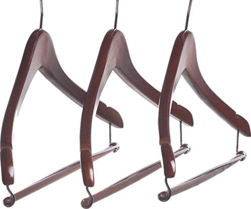 The Great American Hanger Company Curved Wood Suit Hanger w/Locking Bar, Box of 25 17 Inch Hangers w/Walnut Finish & Chrome Swivel Hook & Notches for Shirt Dress or Pants