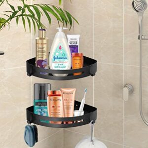 shower corner shelf, corner caddy bathroom shower shelf wall mounted 2 pack, adhesive no drilling kitchen racks shower organizer for bathroom,kitchen,toilet (black)