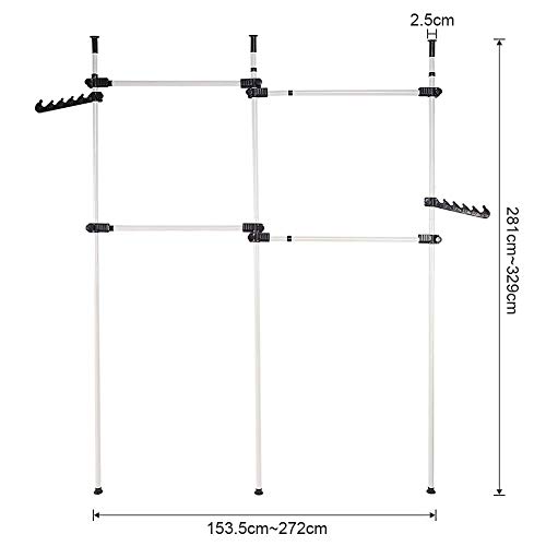 Adjustable Clothing Rack, Closet System Organizer and Storage Height Garment Closet Rack with Hooks DIY Coat Hanger Telescopic Hanging Clothes Garment Rack for Living Room, Bedroom