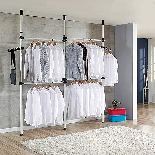 Adjustable Clothing Rack, Closet System Organizer and Storage Height Garment Closet Rack with Hooks DIY Coat Hanger Telescopic Hanging Clothes Garment Rack for Living Room, Bedroom