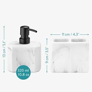 Navaris Bathroom Accessories Set - Liquid Soap Dispenser/Toothbrush Holder/Soap Dish - 3-Piece Toiletry Vanity Accessory Kit - Light Marble Effect