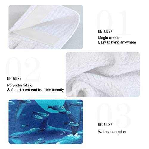 COOLDEER 2 PCS Dolphin Blue Kitchen Hand Towels Fast Dry Hanging Tie Towels Absorbent Soft Coral Velvet Dish Wipe Cloth for Kitchen Bathroom Use