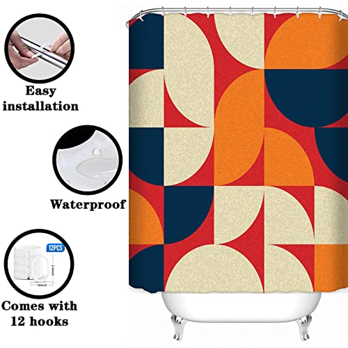 4 Pcs Shower Curtain Set Orange Circular Geometry Abstract Art Shower Curtain with Non-Slip Rugs,Toilet Lid Cover and Bath Mat,Bathroom Sets Decorations 72" x 72"