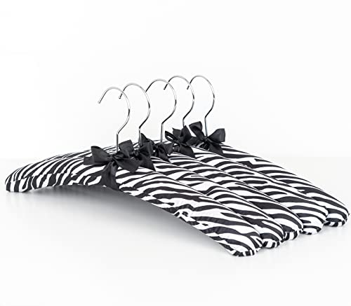 Amber Home 17 Inch Large Zebra Print Satin Padded Hangers for Women Clothing 10 Pack, Anti Slip Cushioned Hangers for Sweaters, Silk Hangers Fancy Dress Hangers for Delicate Cashmere (Zebra Print, 10)