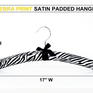 Amber Home 17 Inch Large Zebra Print Satin Padded Hangers for Women Clothing 10 Pack, Anti Slip Cushioned Hangers for Sweaters, Silk Hangers Fancy Dress Hangers for Delicate Cashmere (Zebra Print, 10)