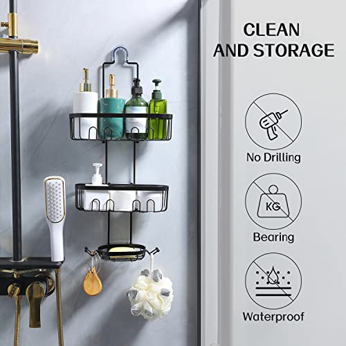 Mqafkpu Shower Organizer Hanging, Non Drilling Shower Caddy Over Head with Hooks for Razor and Sponge, Rustproof Stainless Steel Shower Racks for Inside Shower for Bathroom & Shower Room