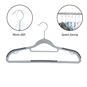 OranWood Gray Plastic Clothes Hangers 30pack Space Saving Coat Hanger,Non-Slip Pants Hanger,360° Swivel Hook Pants Hangers,0.2 inches Thickness, 16.5”L x 0.2”W x 8.6”H