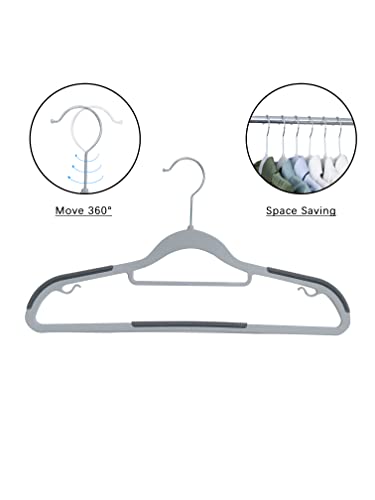 OranWood Gray Plastic Clothes Hangers 30pack Space Saving Coat Hanger,Non-Slip Pants Hanger,360° Swivel Hook Pants Hangers,0.2 inches Thickness, 16.5”L x 0.2”W x 8.6”H