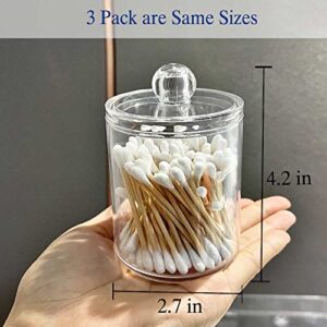 YUN-HL 3 Pack Apothecary Jars, Qtip Holder Dispenser for Cotton Ball Swab Round Pads Floss, Acrylic Cotton Swab Canister Holder, Bathroom Storage Organization Vanity Makeup Organizer