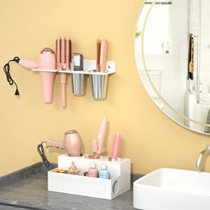 HIIMIEI Hair Tool Organizer Wall Mount, White Acrylic Hot Tool Holder with 2Cups, Bathroom Hair Styling Accessories Storage Organizer for Flat Iron, Blow Dryer, Curling Wand, Hair Straighteners, Brush