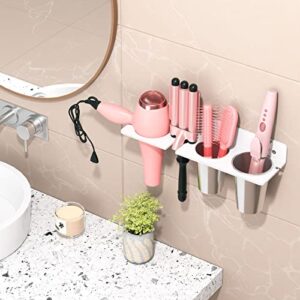 HIIMIEI Hair Tool Organizer Wall Mount, White Acrylic Hot Tool Holder with 2Cups, Bathroom Hair Styling Accessories Storage Organizer for Flat Iron, Blow Dryer, Curling Wand, Hair Straighteners, Brush