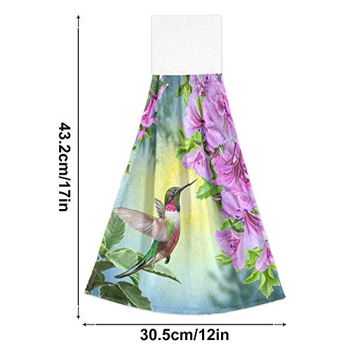 YYZZH Hummingbird Bird Pink Flower Green Leaves Floral Hibiscus Kitchen Hand Towels with Hook & Loop Set of 2 Absorbent Bath Hand Towel Hanging Tie Towel