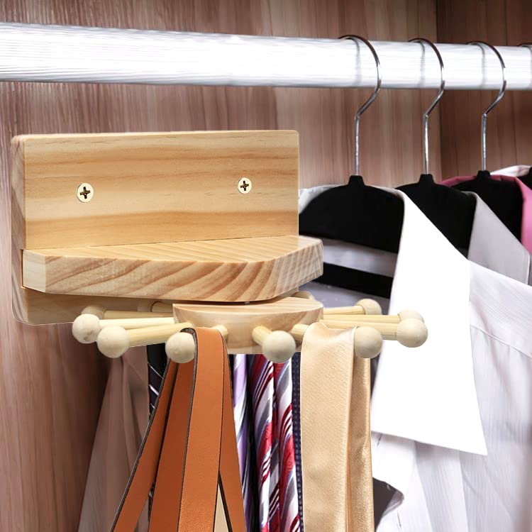 Tie Rack Wall Hanging, Unique Windmill Shape, Made of Handmade Pine Wood, with 12 Individual Belt Racks, Perfect for Placing Necklaces, Masks, Bow Ties, Keys.