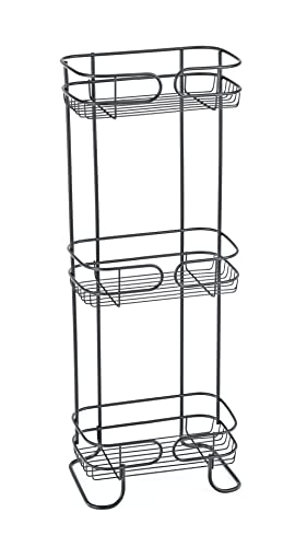 iDesign Steel Bathroom Caddy Organizer with Three Wire Basket Shelves, The Neo Collection - 6.3" x 9.8" x 26.1", Matte Black