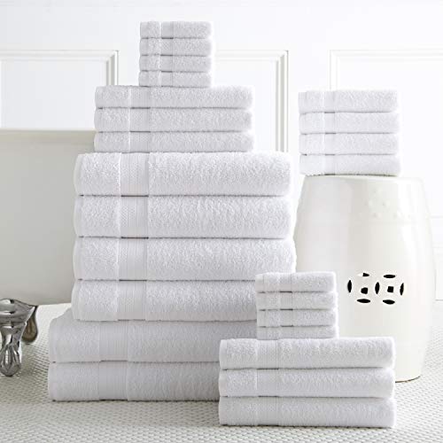 LANE LINEN White Bath Towels for Bathroom Set-24 PC Bathroom Oversize 2 Sheets Large 4 Towel 6 Hand 8 Washcloths Fingertip Towels-White Towels Sets