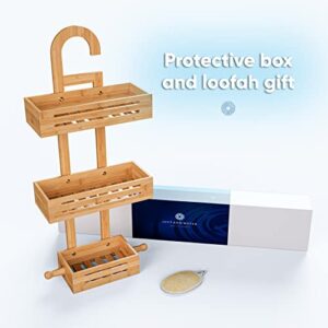 3 Tray Bamboo Shower Caddy, The Perfect Over Shower Head Or Over Door Shower Caddy. Unique Among Shower Caddies, It Comes With An Additional Hook, Allowing It To Be Hung Anywhere In Your Shower