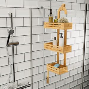 3 Tray Bamboo Shower Caddy, The Perfect Over Shower Head Or Over Door Shower Caddy. Unique Among Shower Caddies, It Comes With An Additional Hook, Allowing It To Be Hung Anywhere In Your Shower