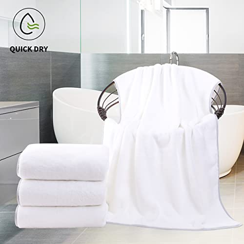 Cosy Family Microfiber 4 Pack Bath Towel Set, Lightweight and Quick Drying, Ultra Soft Highly Absorbent Towels for Bathroom, Gym, Hotel, Beach and Spa (White)