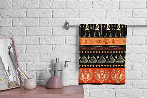 oFloral Egypt Tribal Bohemian Mandala Hand Towels Cotton Washcloths,Vintage Henna Tattoo Style Hieroglyphics Cat Red Black Soft Towels for Bathroom Kitchen Spa Gym Yoga Face Towel 15X30 Inch