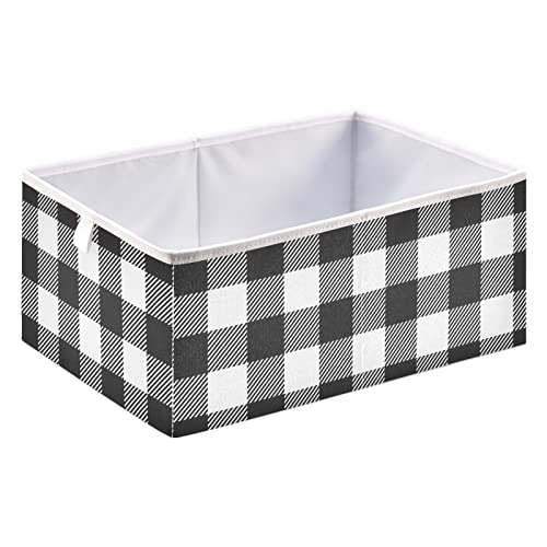 KFBE Black and White Buffalo Check Foldable Storage Cubes Closet Organizer Baskets Bins for Clothes, Socks Clothing Book Toy 20805711, 15.75x10.63x6.96in