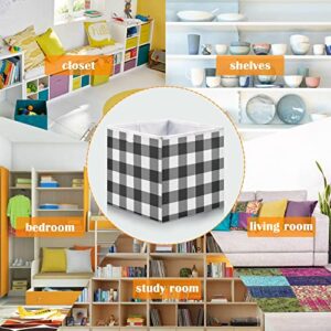 KFBE Black and White Buffalo Check Foldable Storage Cubes Closet Organizer Baskets Bins for Clothes, Socks Clothing Book Toy 20805711, 15.75x10.63x6.96in