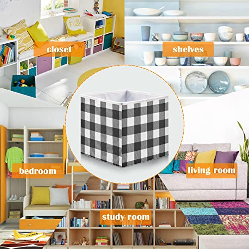 KFBE Black and White Buffalo Check Foldable Storage Cubes Closet Organizer Baskets Bins for Clothes, Socks Clothing Book Toy 20805711, 15.75x10.63x6.96in