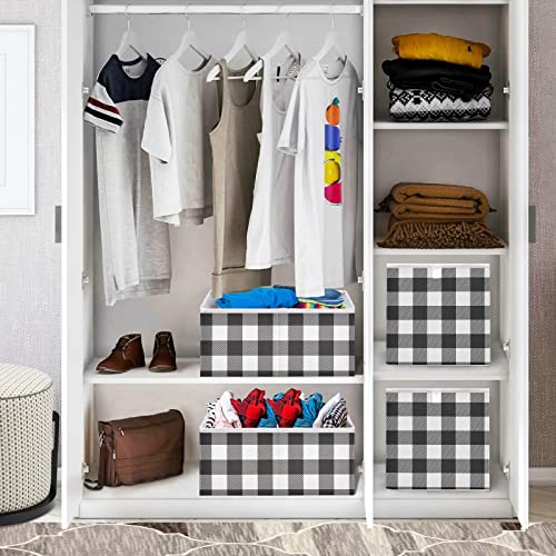 KFBE Black and White Buffalo Check Foldable Storage Cubes Closet Organizer Baskets Bins for Clothes, Socks Clothing Book Toy 20805711, 15.75x10.63x6.96in