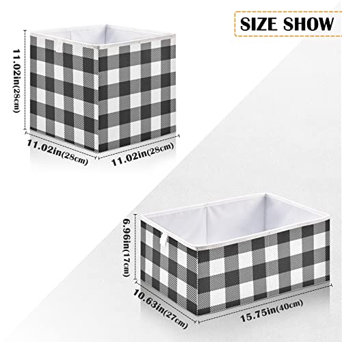 KFBE Black and White Buffalo Check Foldable Storage Cubes Closet Organizer Baskets Bins for Clothes, Socks Clothing Book Toy 20805711, 15.75x10.63x6.96in