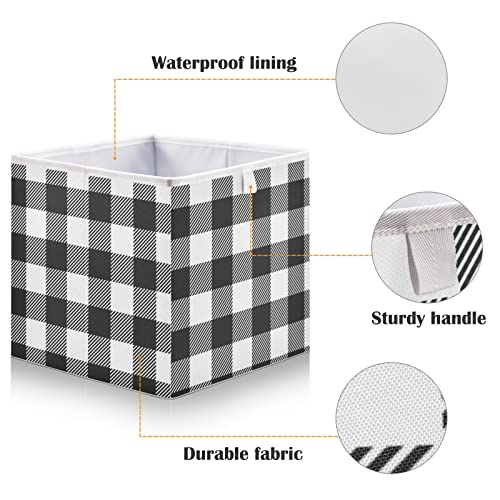 KFBE Black and White Buffalo Check Foldable Storage Cubes Closet Organizer Baskets Bins for Clothes, Socks Clothing Book Toy 20805711, 15.75x10.63x6.96in