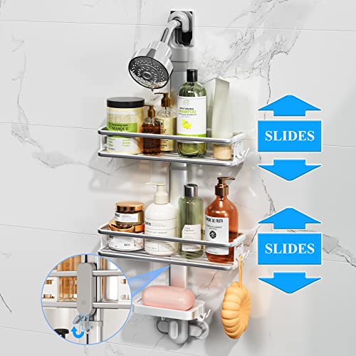 Parosan Shower Caddy, 3 tier Adjustable Aluminum Rustproof Hanging Shower Caddy Over Shower Head, Shower Organizer Shelves with Soap Holder Razor Holder for Bathroom Storage