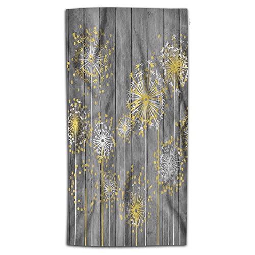 WONDERTIFY Yellow White Dandelion Hand Towel Vintage Flower Gray Wood Board Hand Towels for Bathroom, Hand & Face Washcloths Yellow Grey 15X30 Inches