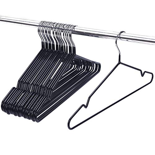 ASSICA Adult Metal Clothes Hangers Non-Slip Wire Hangers with Plastic Coating for Suits Closet 20 Pack for Dry Pants/Coats Black 16 Inches Wide … (Black)